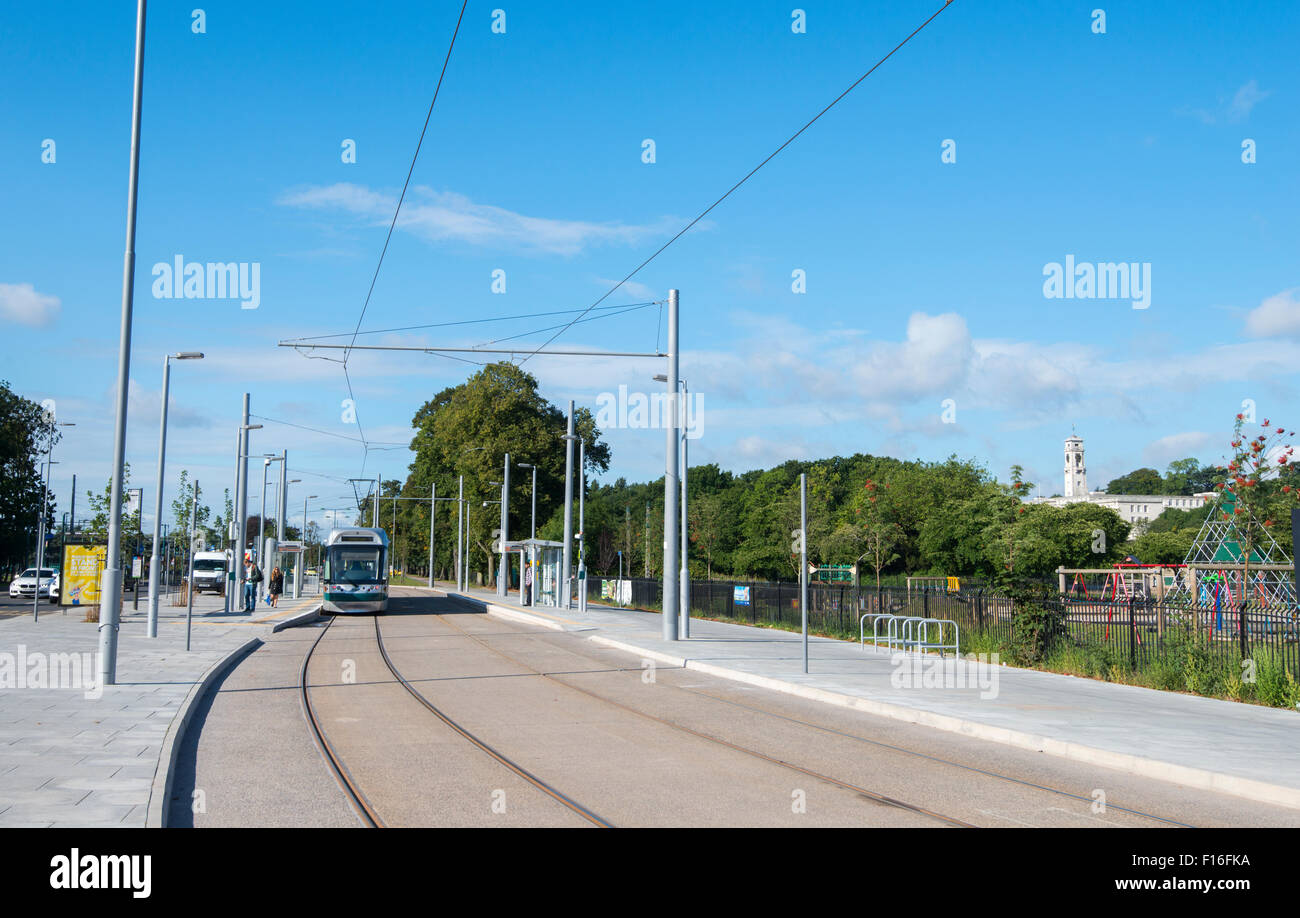 A Nottingham tram running on the newly opened line along University ...