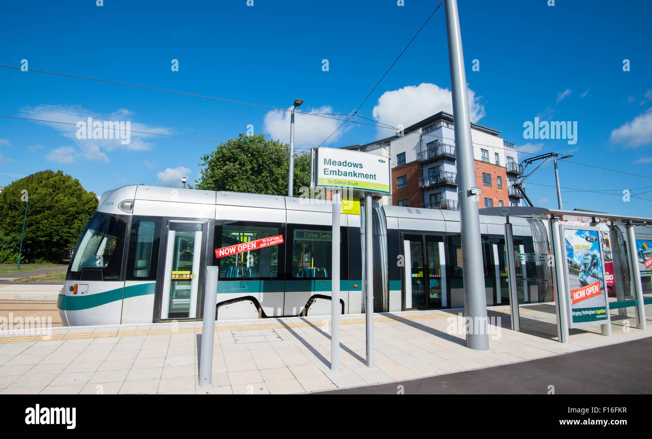 A Nottingham tram running on the newly opened line through the Meadows ...