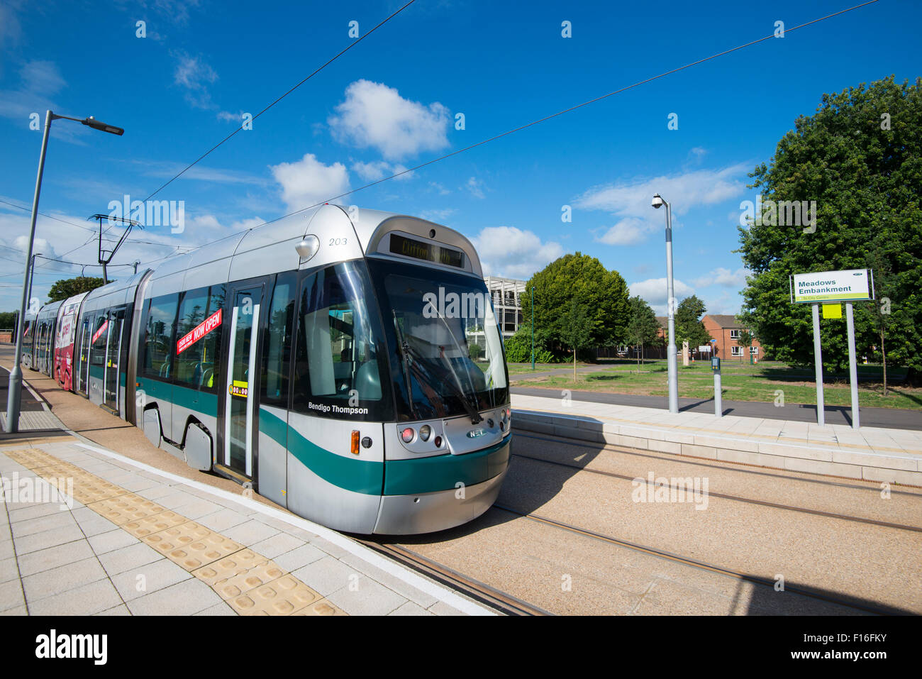A Nottingham tram running on the newly opened line through the Meadows ...