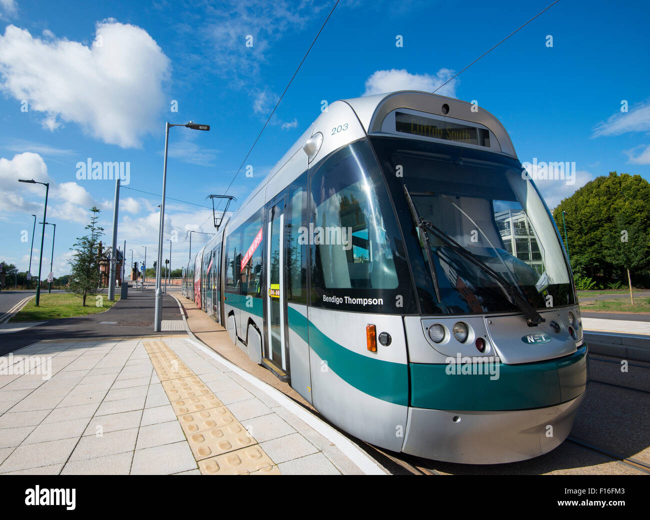 A Nottingham tram running on the newly opened line through the Meadows ...
