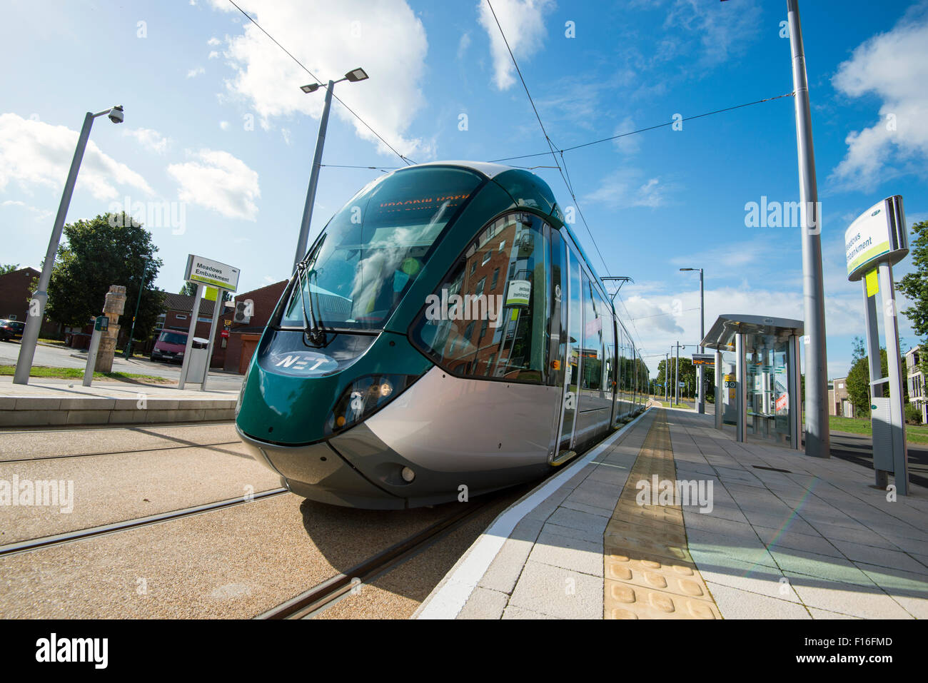 A Nottingham tram running on the newly opened line through the Meadows ...