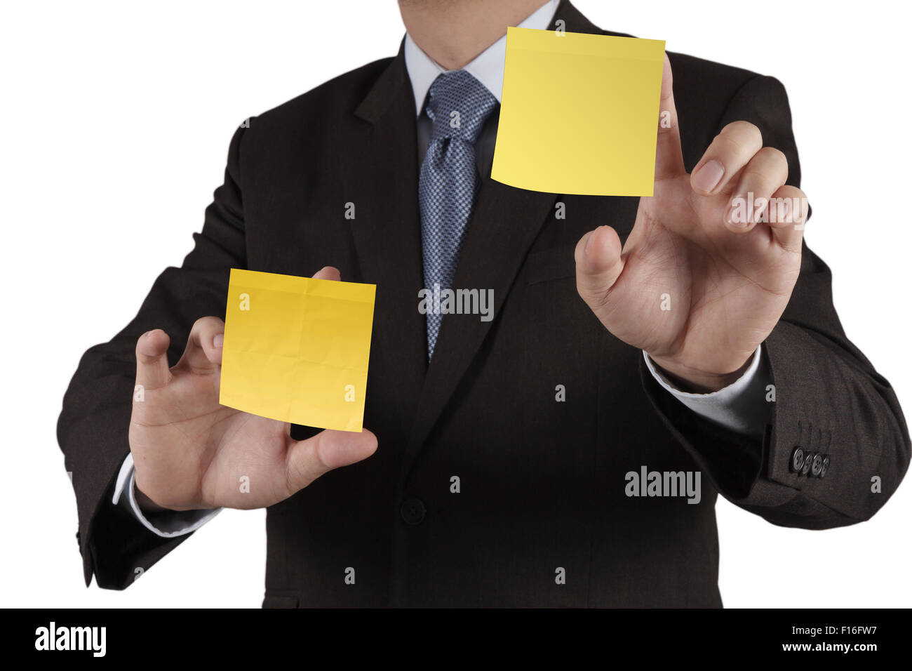 businessman hand show blank sticky note with white background as ...