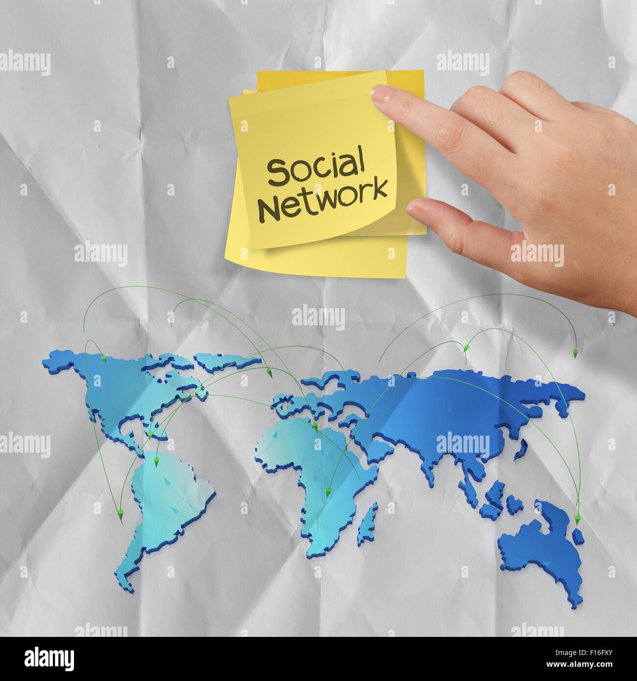 sticky note with crumpled paper as social network structure concept on ...