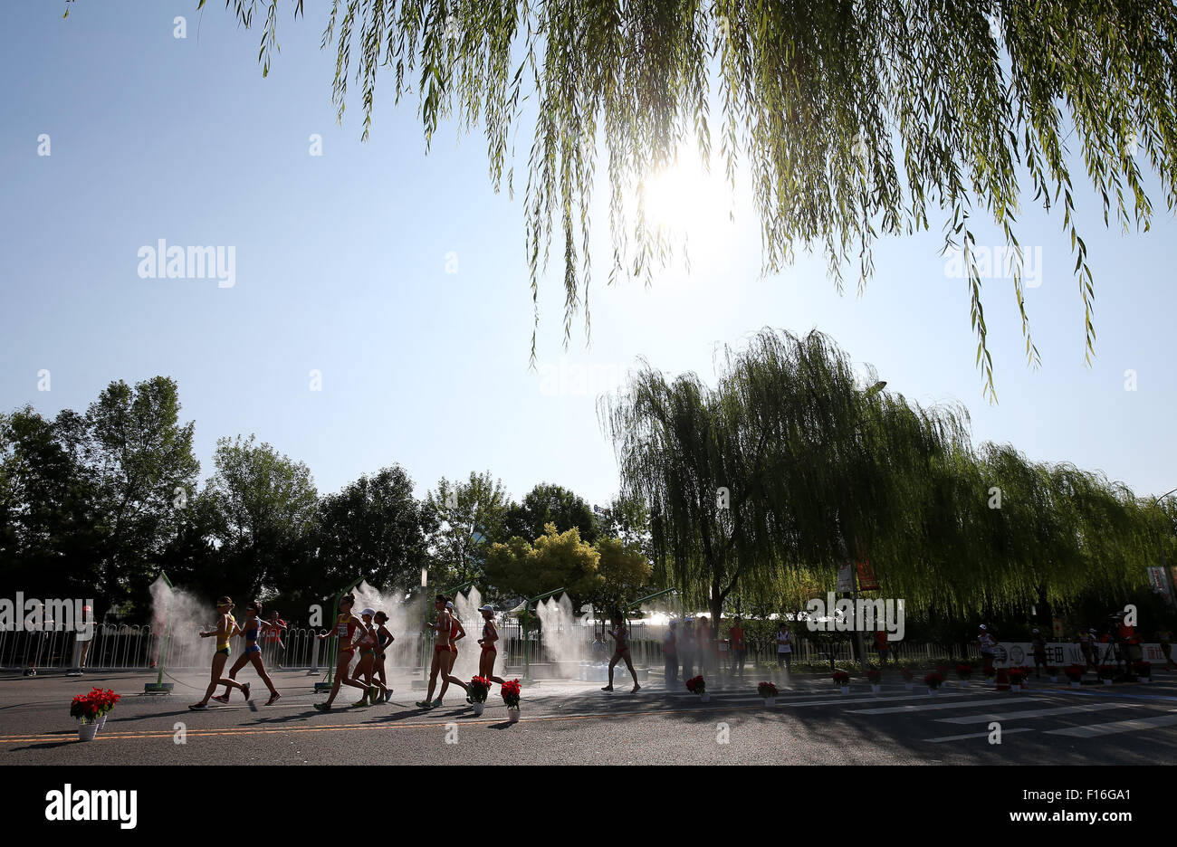 Beijing, China. 28th Aug, 2015. Athletes compete in the Women's 20 km ...