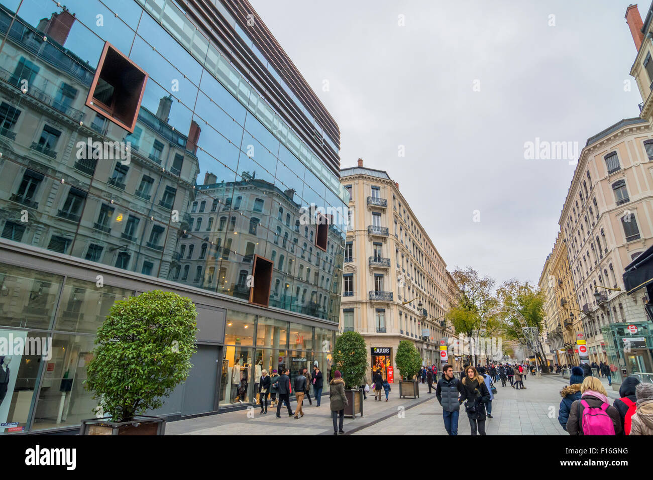 LYON, FRANCE - DECEMBER 7, 2014: downtown street view with locals and ...