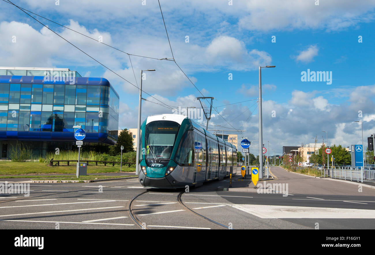 A Nottingham tram running on the newly opened line on Queens Drive ...
