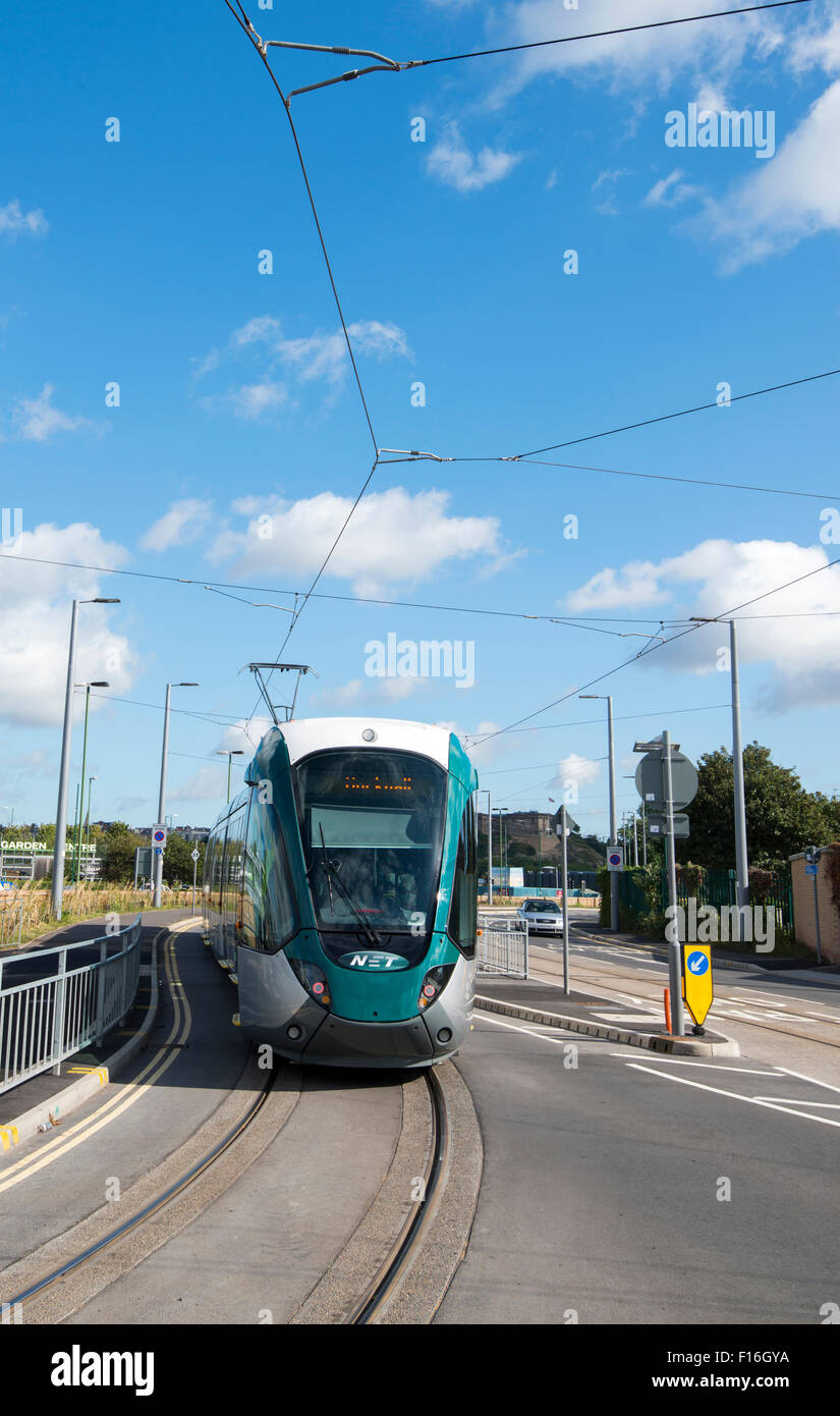 A Nottingham tram running on the newly opened line through the Meadows ...