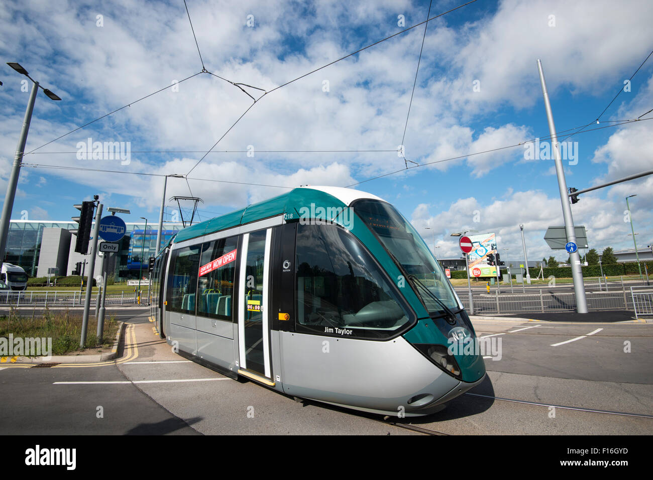 A Nottingham tram running on the newly opened line on Queens Drive ...