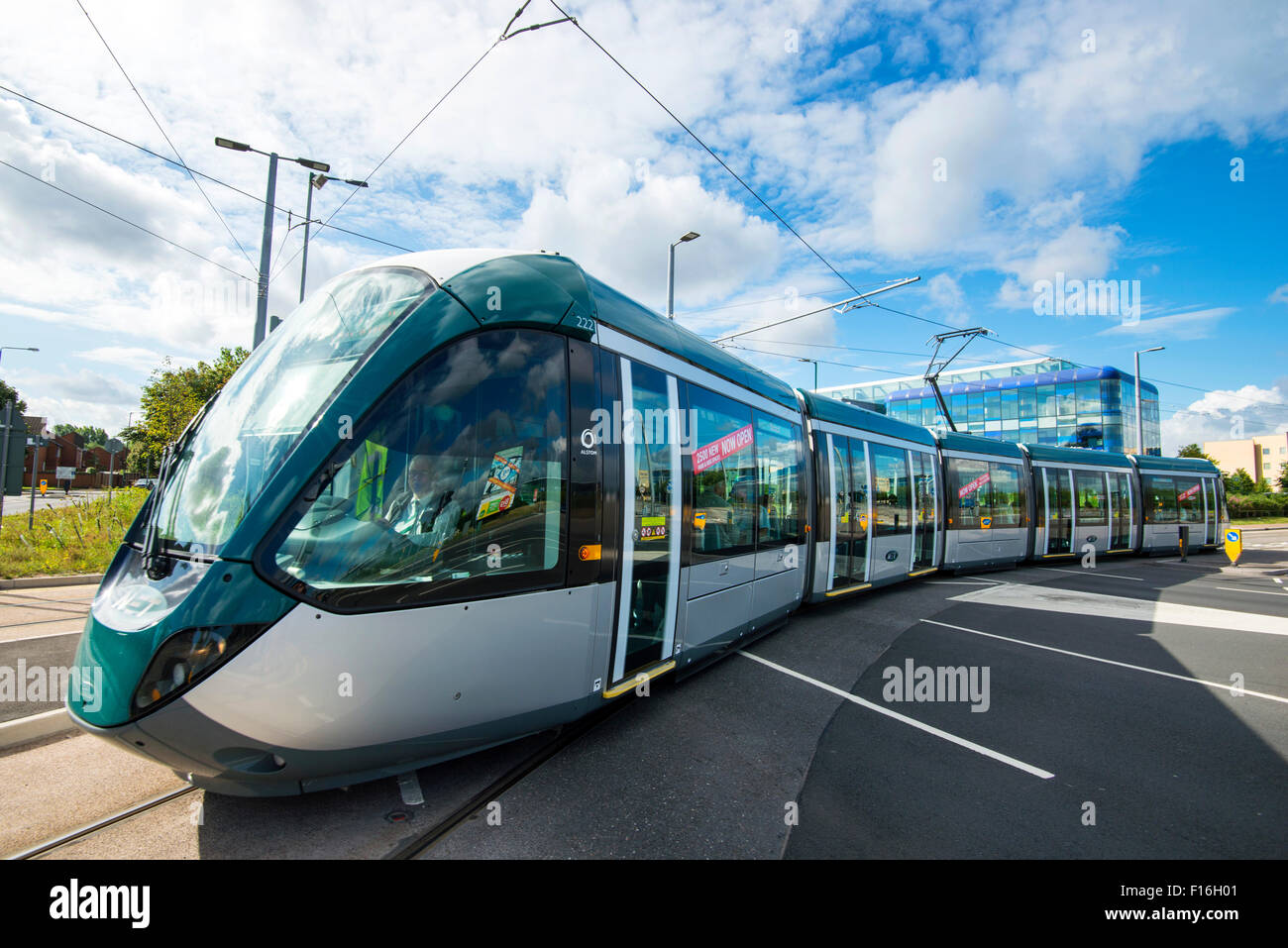 A Nottingham tram running on the newly opened line on Queens Drive ...