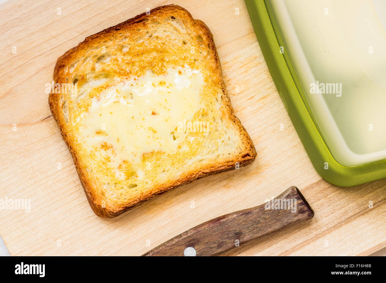 Snack fried bread and butter on the table top view Stock Photo - Alamy
