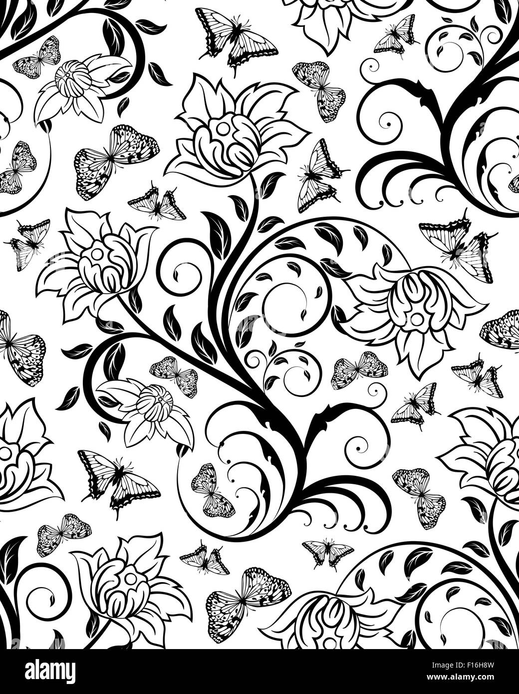 Seamless floral ornate pattern in Black and White Colors Stock Vector ...