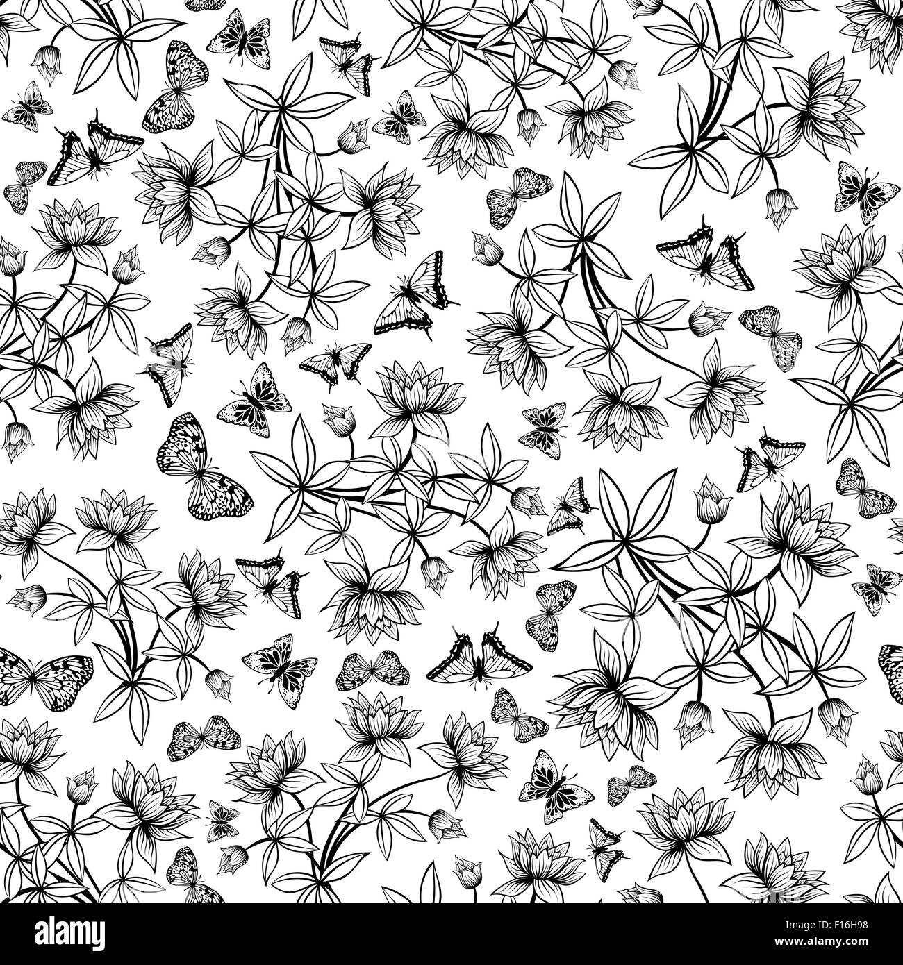 Seamless floral ornate pattern in Black and White Colors Stock Vector ...