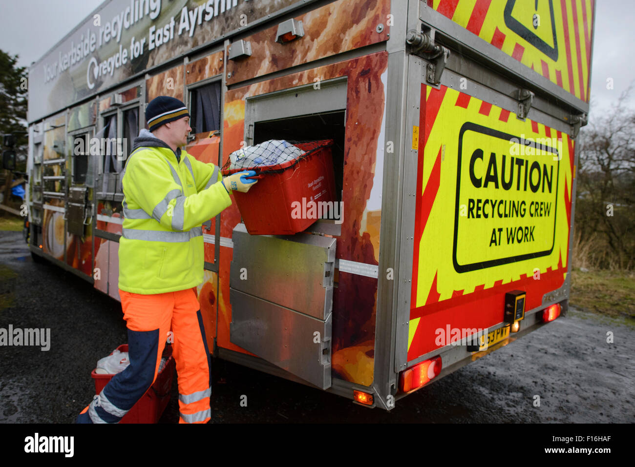 Kerbside recycling collection lorry and workers in rural area Stock ...