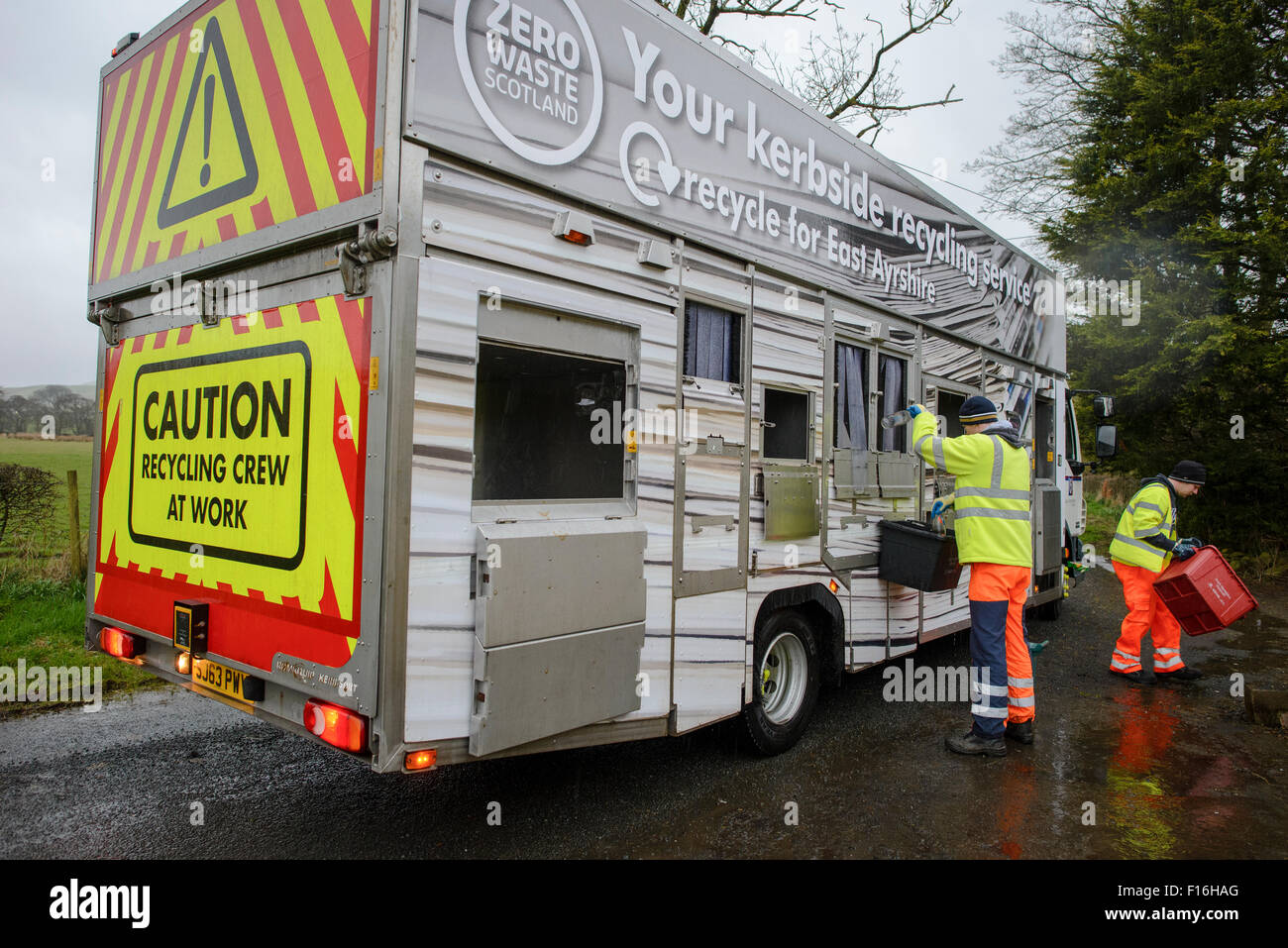 Kerbside recycling collection lorry and workers in rural area Stock ...