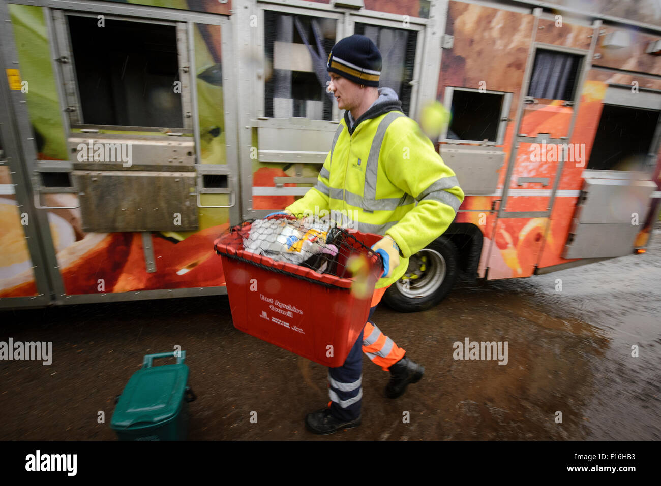Kerbside recycling collection lorry and workers in rural area Stock ...