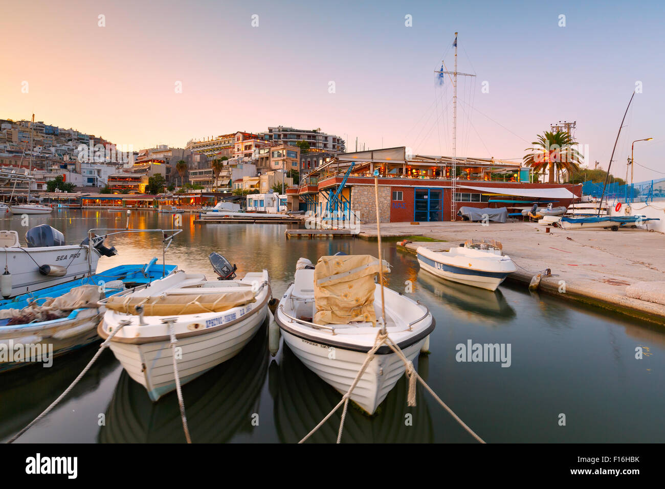 Boats mooring at the sailing club in Mikrolimano marina in Athens ...