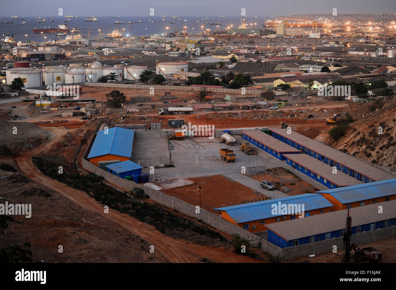 ANGOLA Luanda, harbour and anchorage, in front oil tanks of Sonangol ...