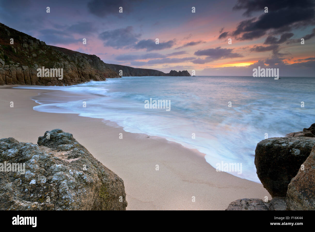 Porthcurno; Beach at Dawn Cornwall; UK Stock Photo - Alamy