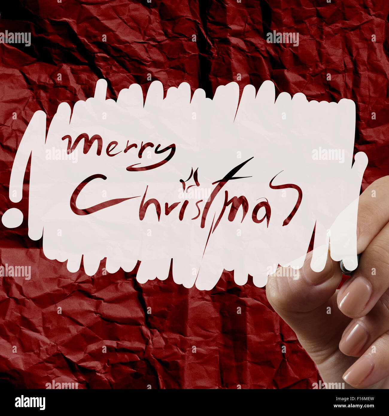 hand draw Christmas Card on wrinkled paper as vintage style concept ...