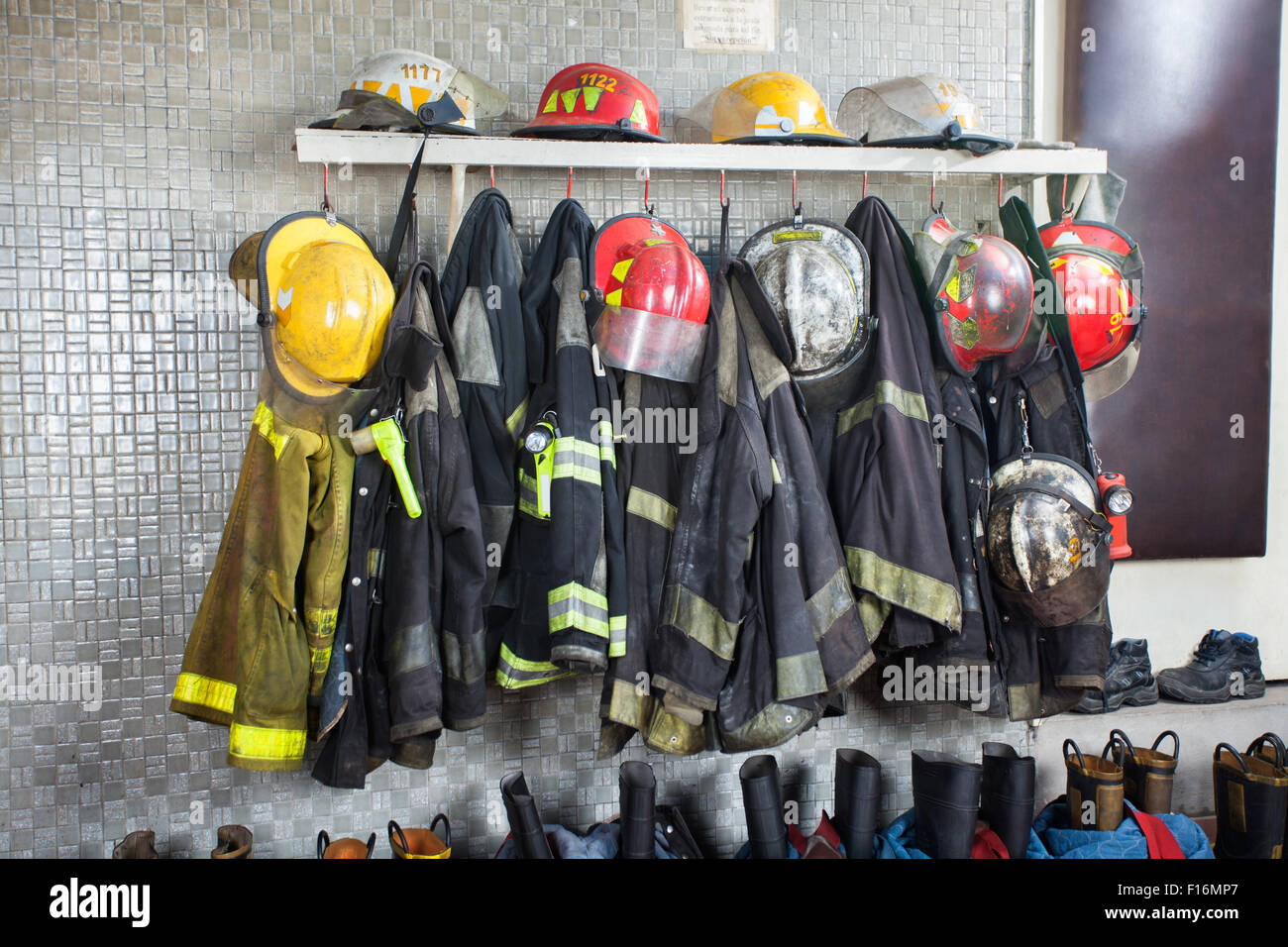 Firefighter Uniforms Arranged At Fire Station Stock Photo - Alamy