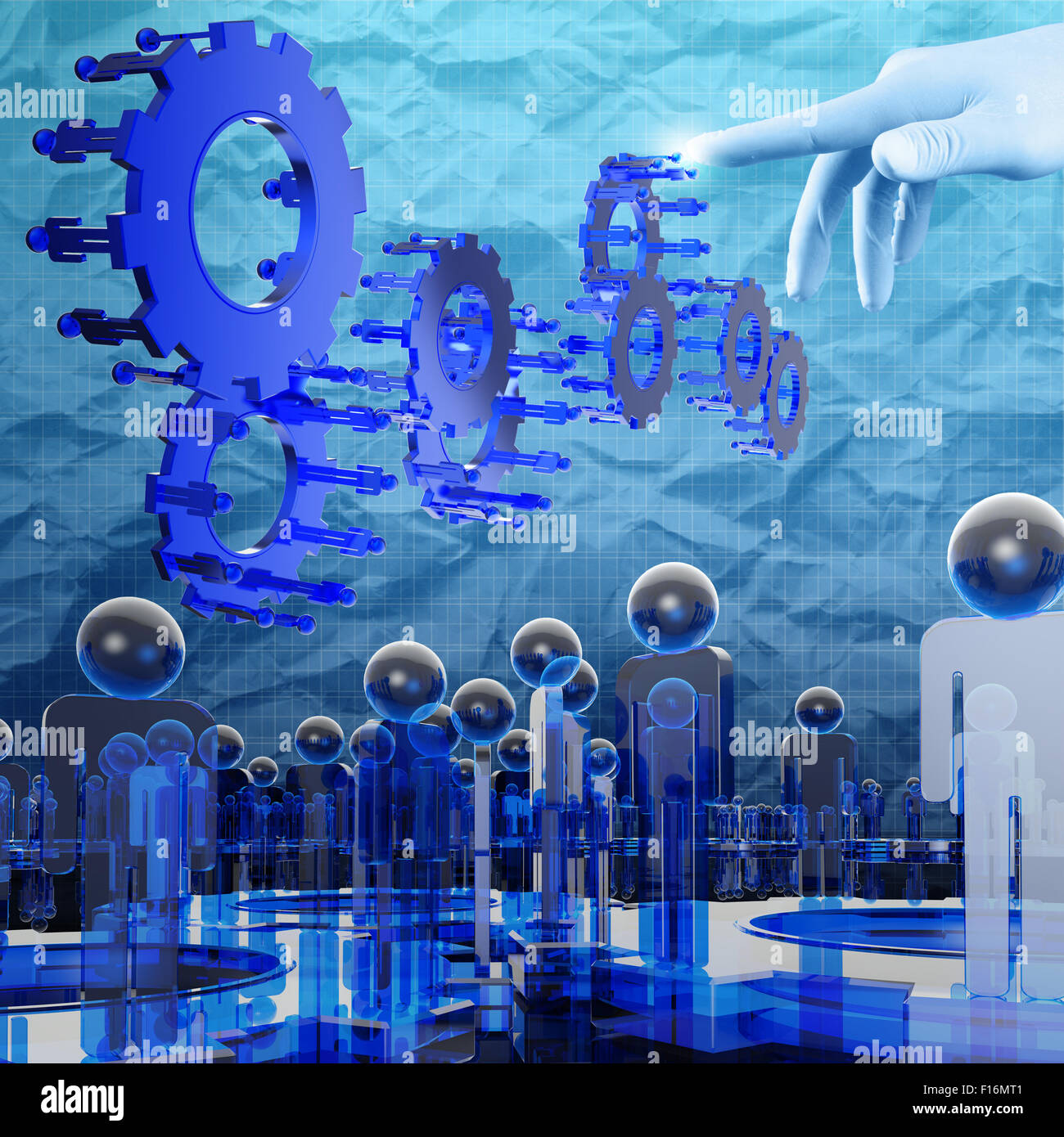 scientist doctor hand touch virtual human gear structure crumpled paper ...