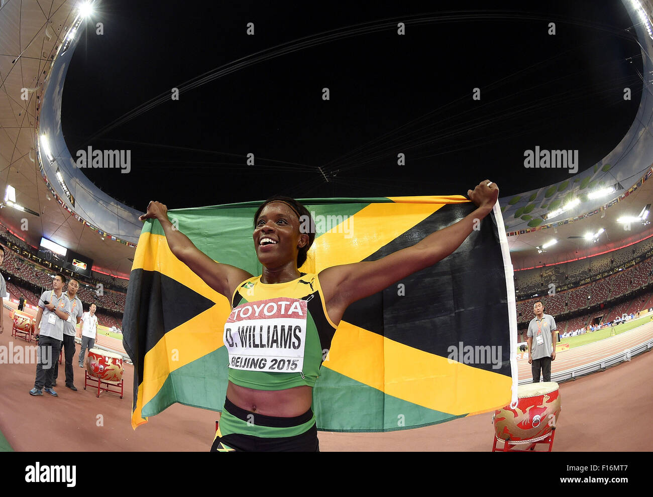 Beijing, China. 28th Aug, 2015. Jamaica's Danielle Williams celebrates ...