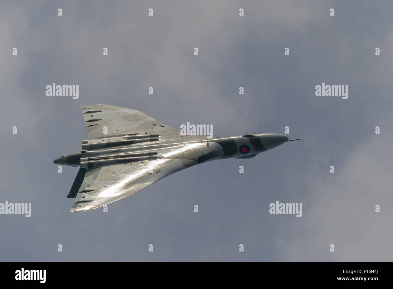 Avro Vulcan XH558 performing in its last season, catching the sunlight ...