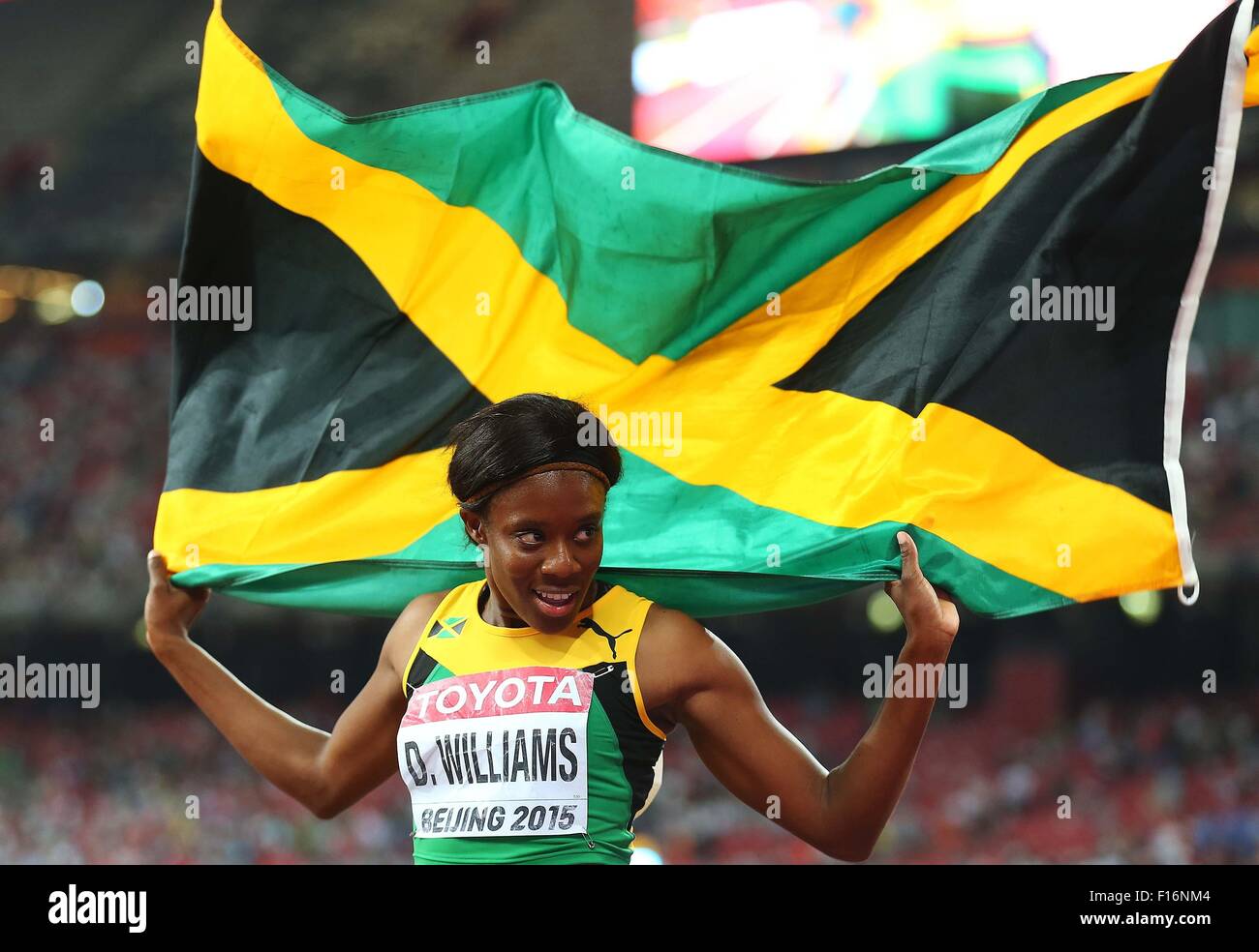 Beijing, China. 28th Aug, 2015. Jamaica's Danielle Williams celebrates ...