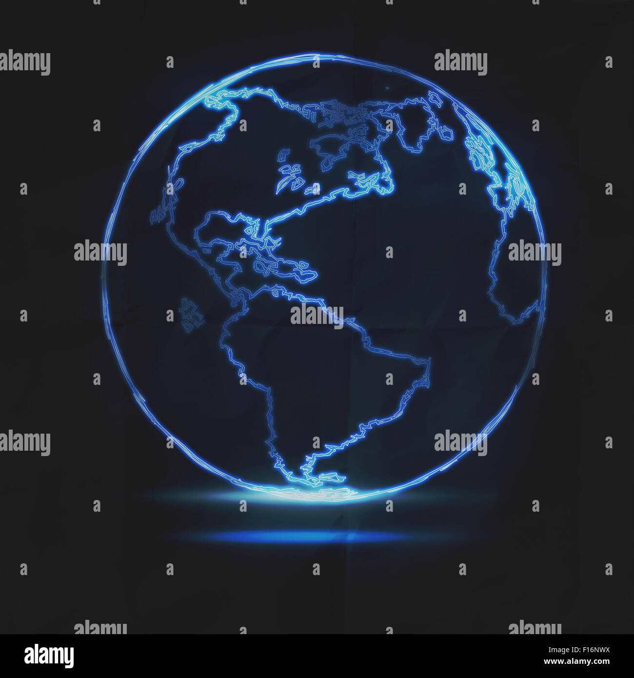 Abstract Glowing World Map on crumpled paper background Stock Photo - Alamy