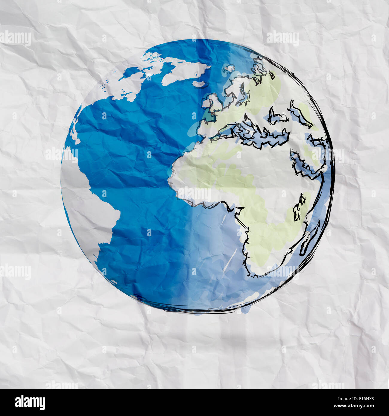 hand drawn the earth on crumpled paper Stock Photo - Alamy