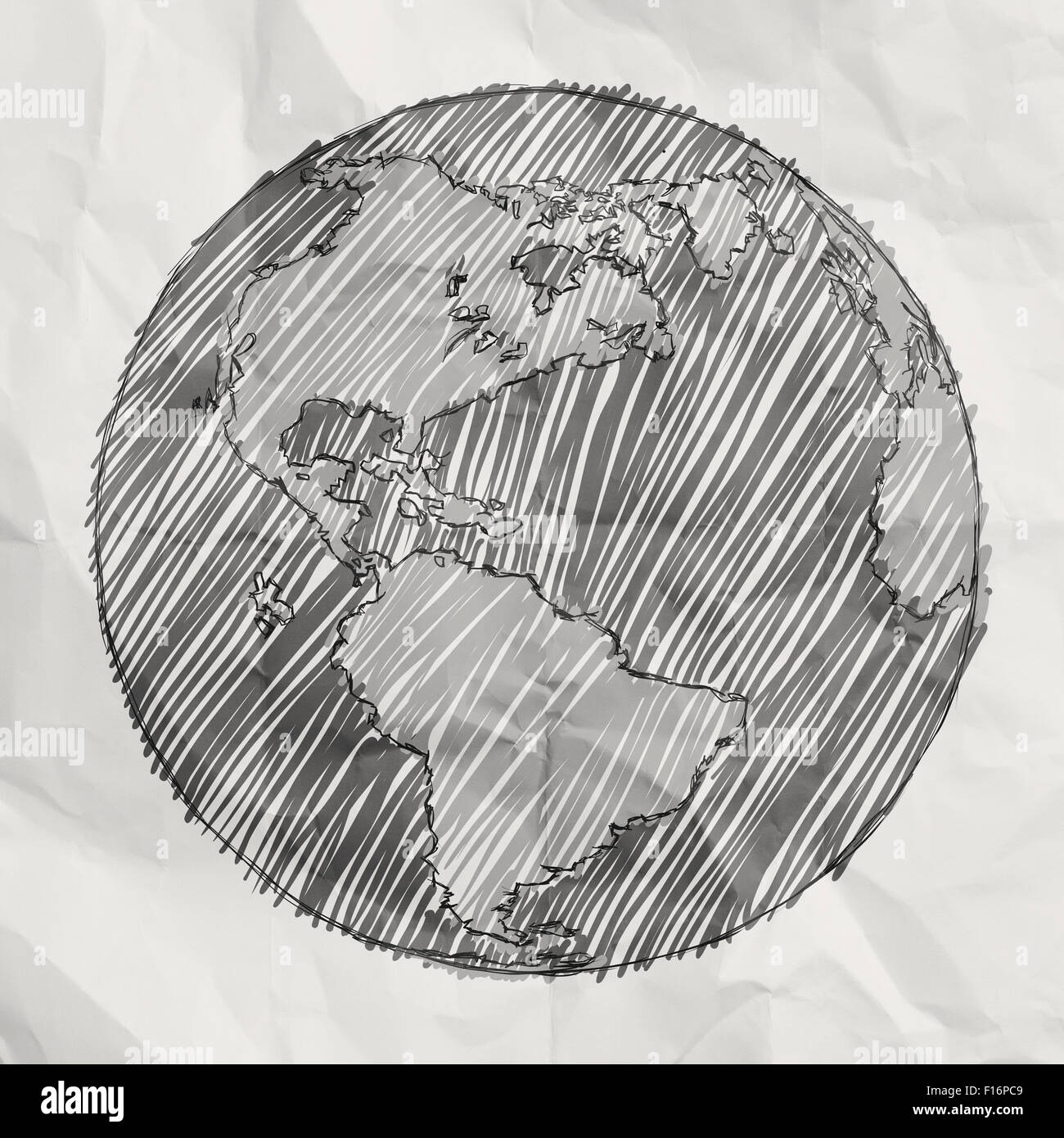 hand drawn the earth on crumpled paper Stock Photo - Alamy