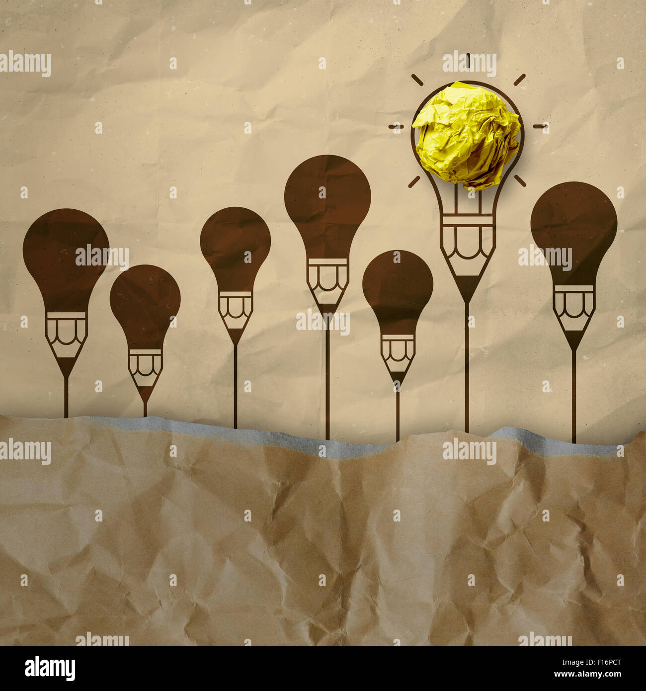 light bulb crumpled recycle envelope paper in pencil light bulb as ...