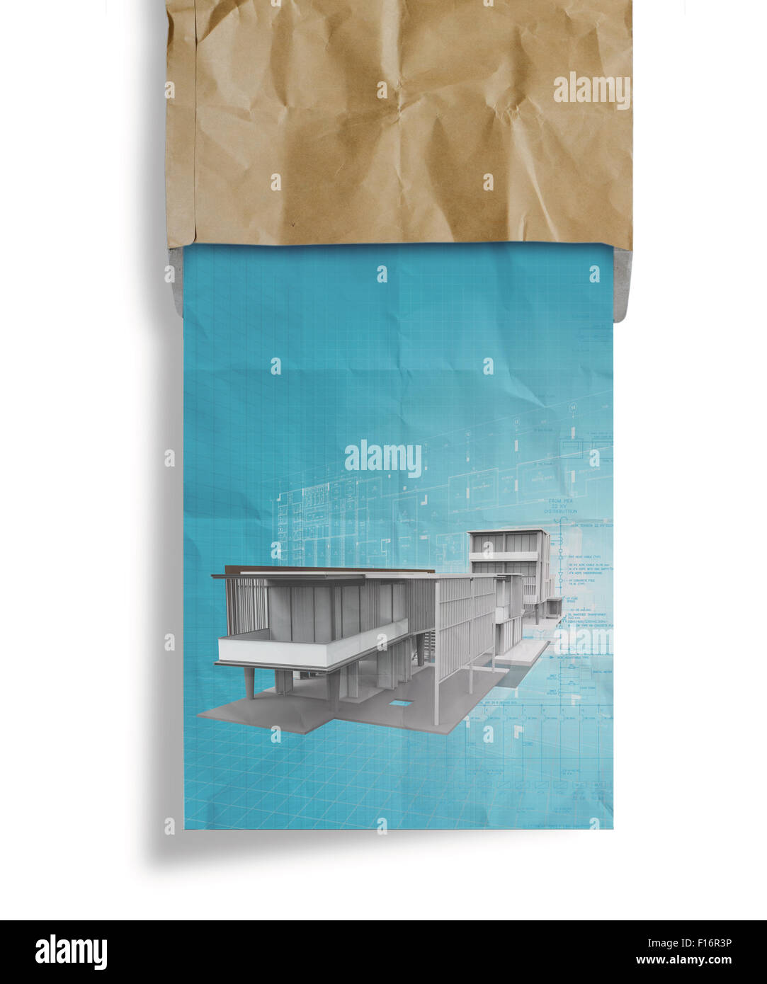 new modern architectural 3d on crumpled paper and recycle envelope ...