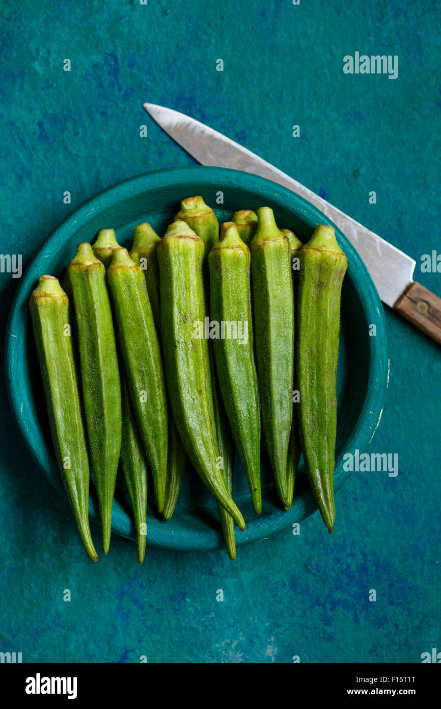 Okra ready to be cut Stock Photo - Alamy