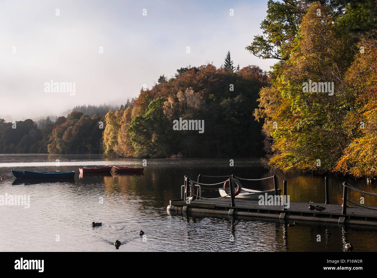 The jetty and boats on loch Faskally, pitlochry, Scotland Stock Photo ...