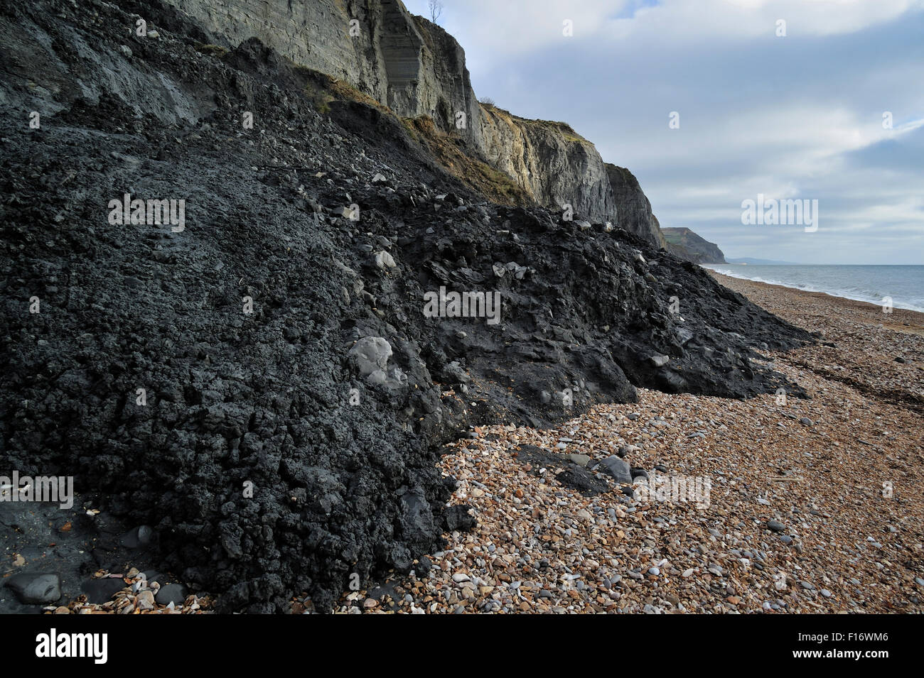 Black Ven landslide on beach between Lyme Regis and Charmouth along the ...
