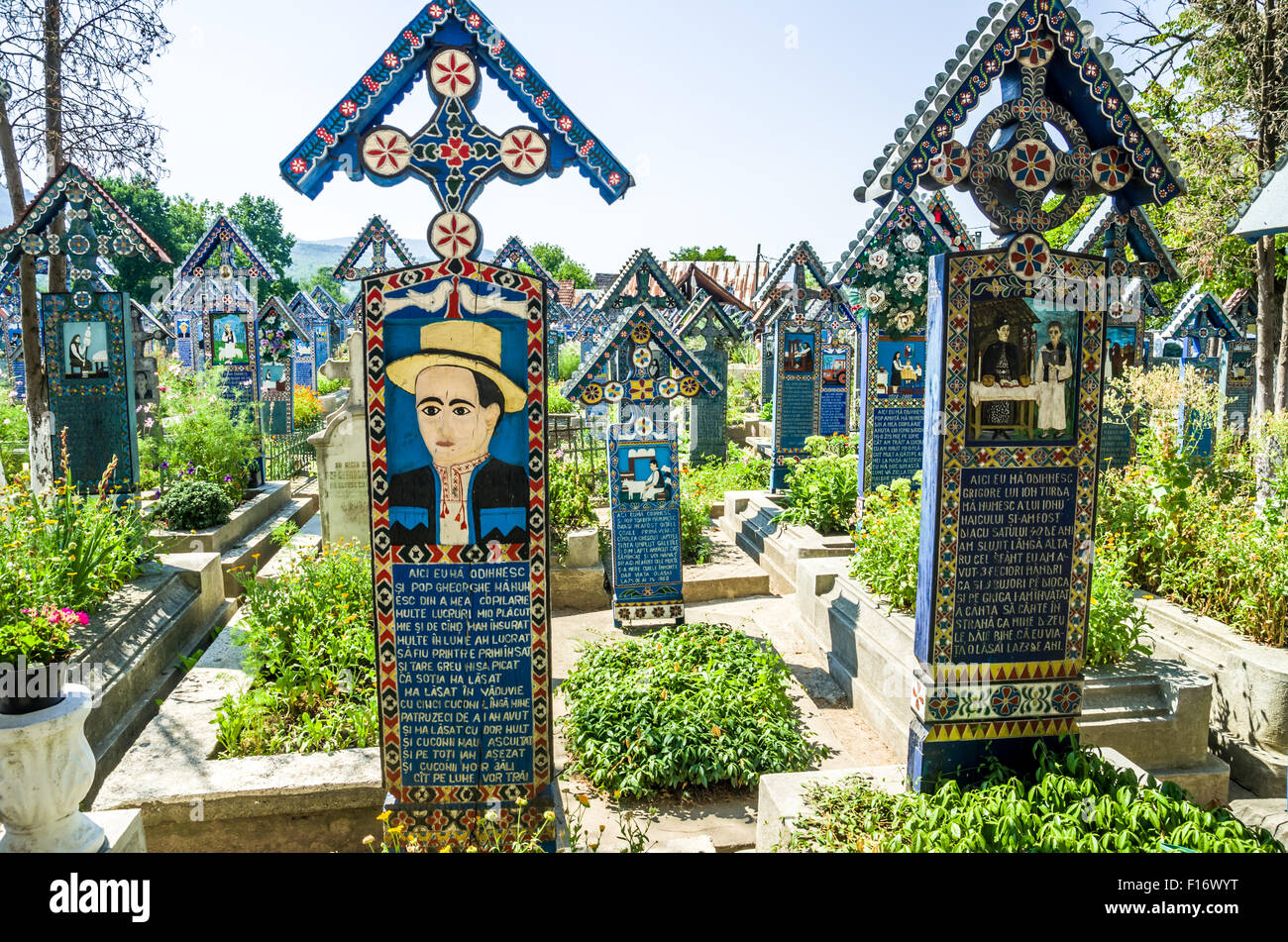 SAPANTA, MARAMURES, ROMANIA - 9 AUGUST, 2015. The merry cemetery of ...
