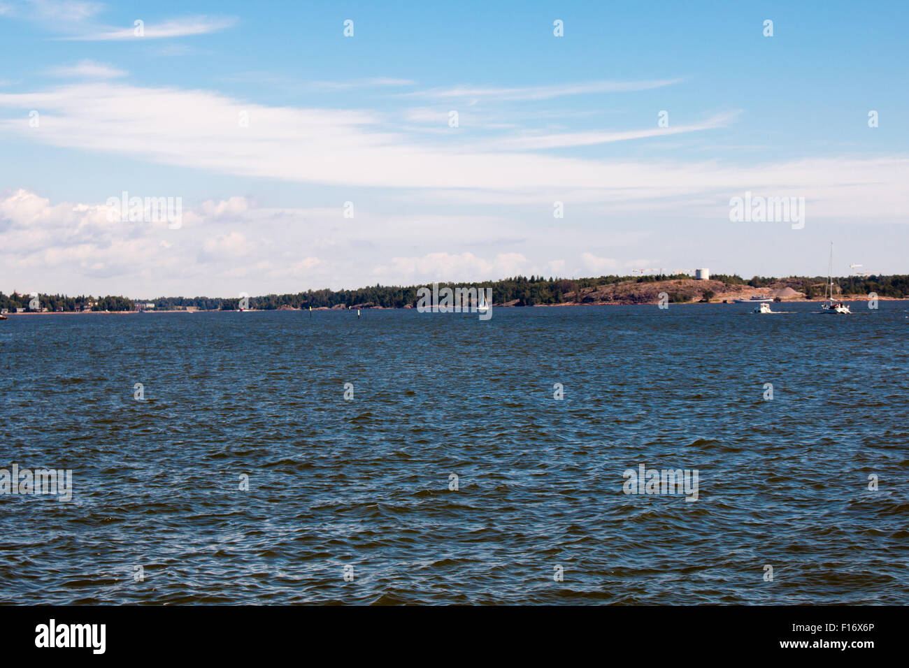 Archipelago in Helsinki coast. Sunny day and deep blue sky Stock Photo ...