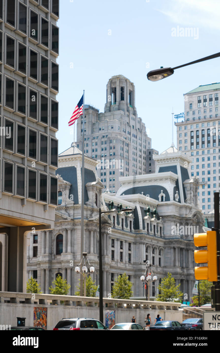 Philadelphia City Hall and modern high rise commercial buildings Stock ...