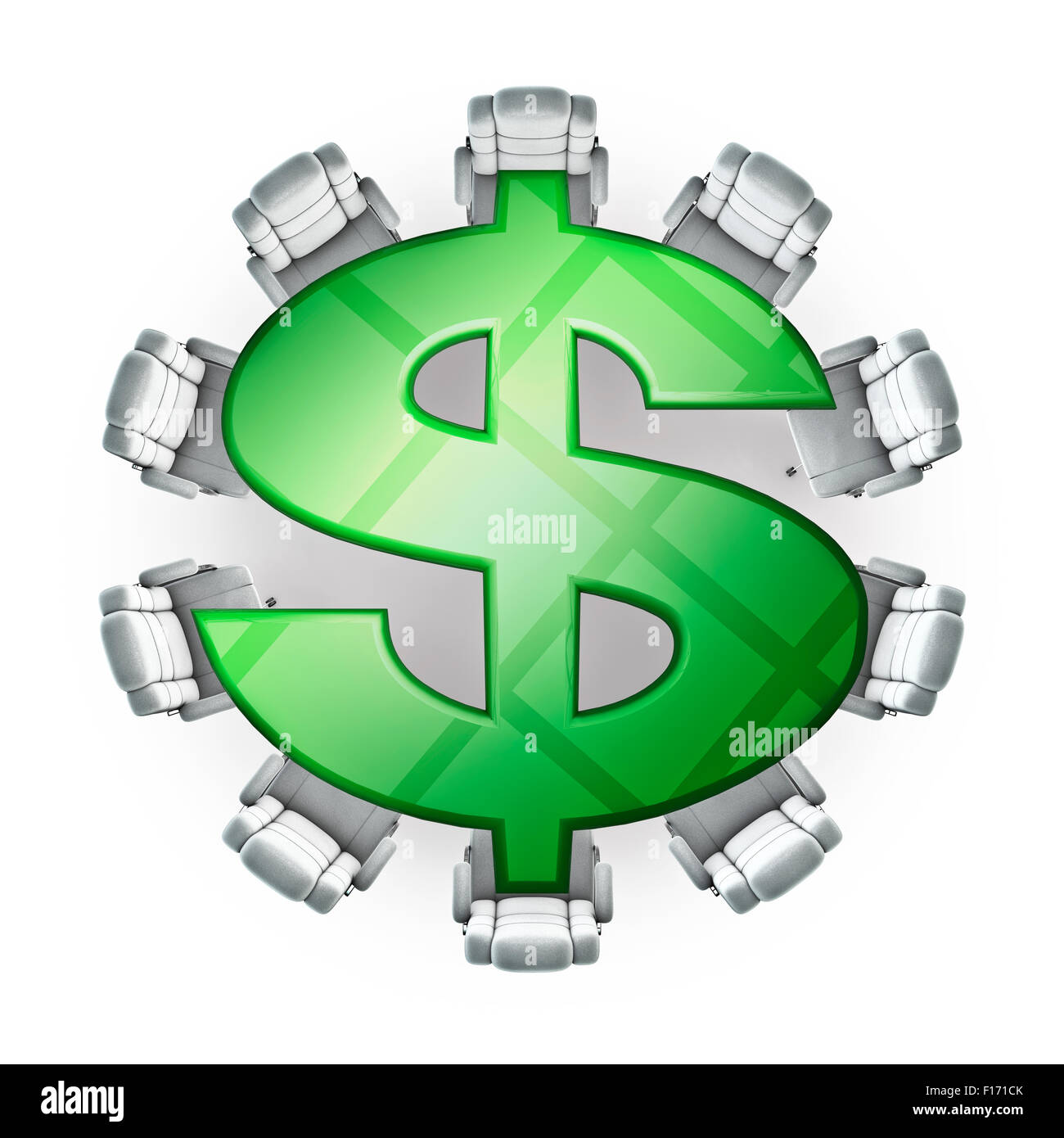 Dollar boardroom / 3D render of dollar shaped boardroom table Stock ...