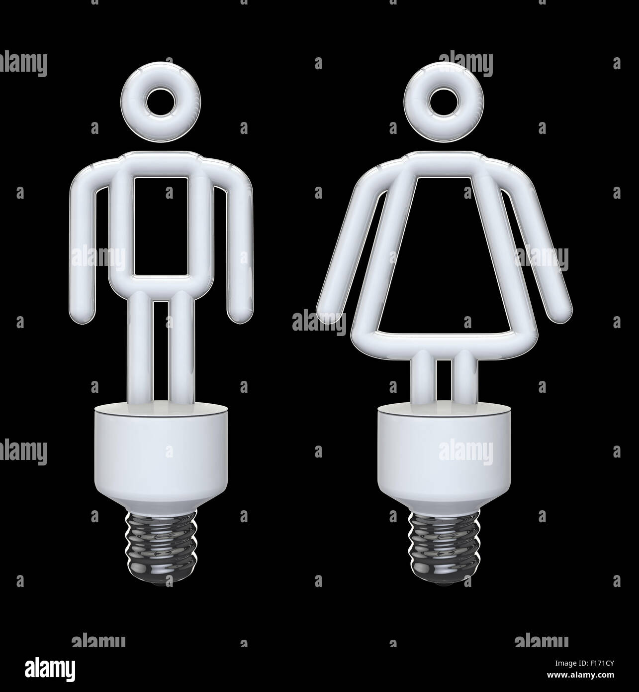 Male and female energy bulbs / 3D render of male and female energy ...