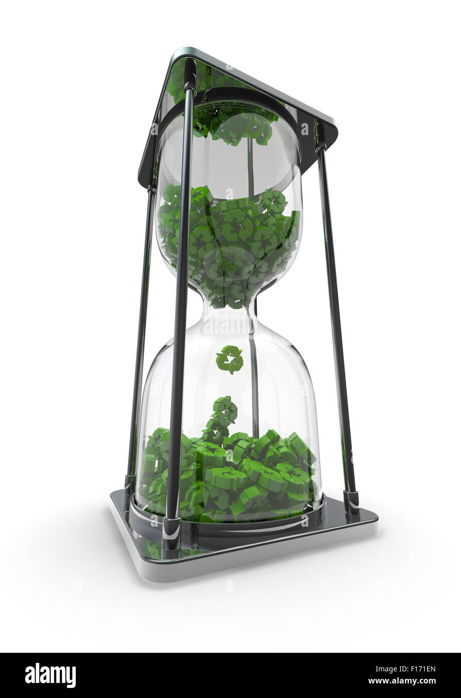Time to recycle / 3D render of recycle symbols falling in hourglass ...