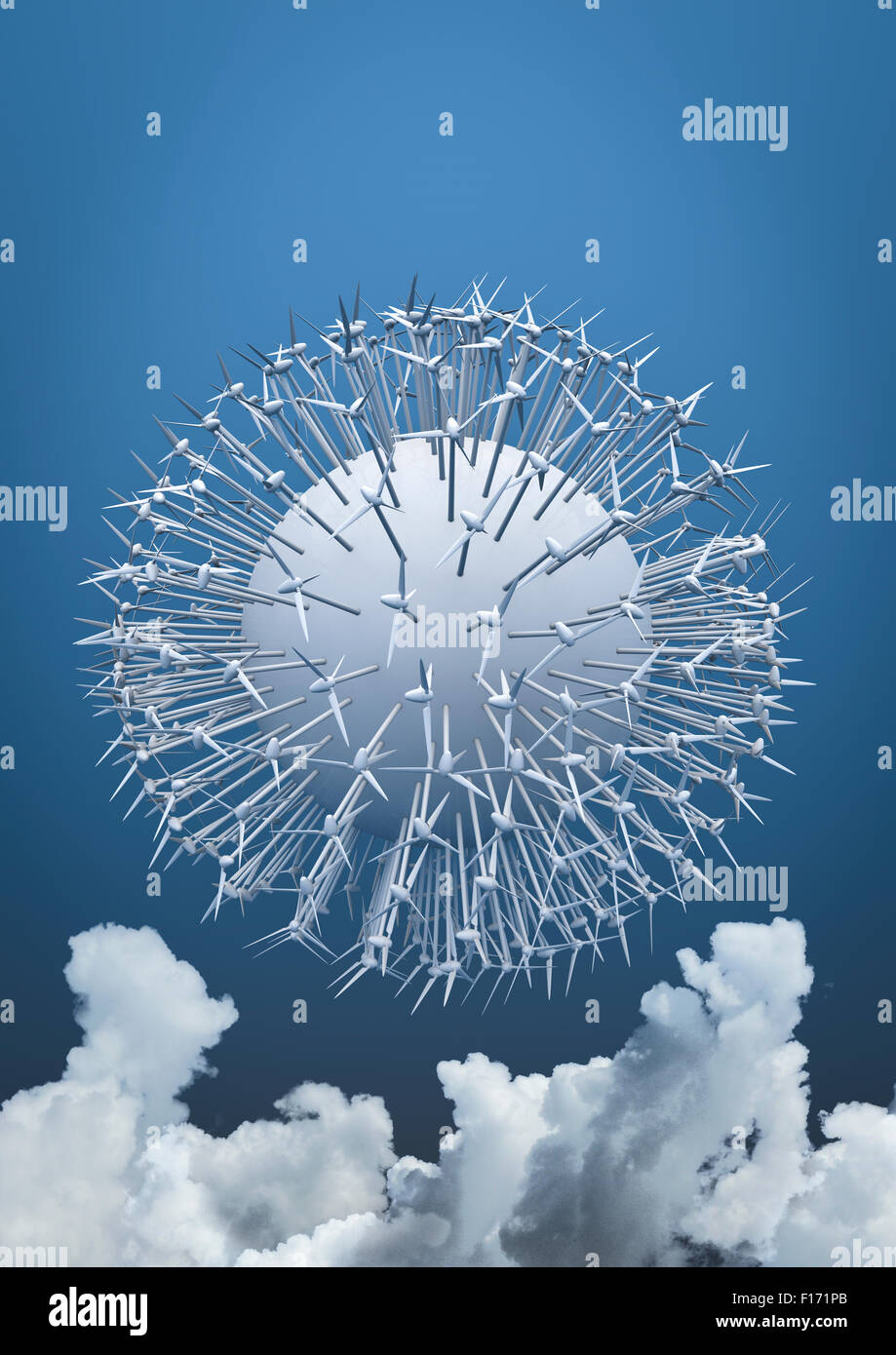 Wind turbine world / 3D render of planet covered in wind turbines ...