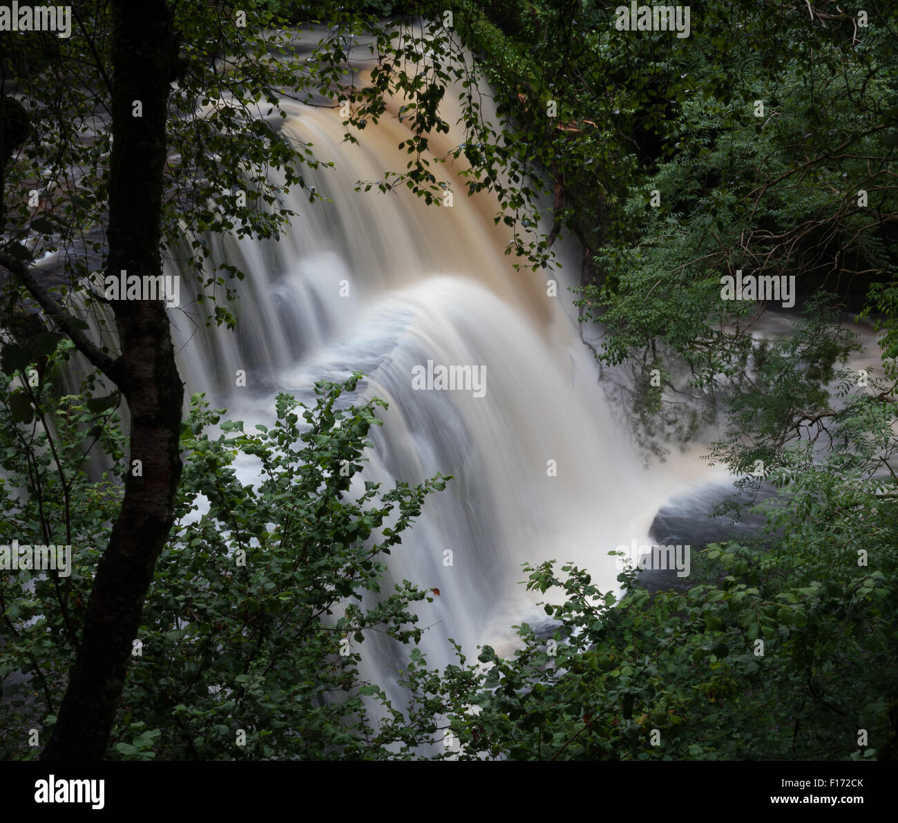 Huge ledged waterfall on the Mellte river, near Pontneddfechan in South ...