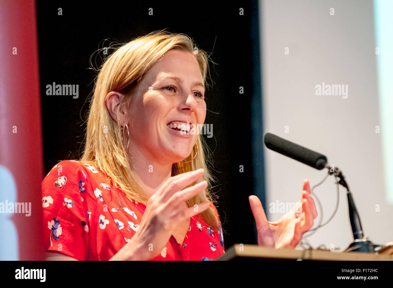 Exeter, UK. 28th Aug, 2015. Hannah Packman address the crowd during the ...