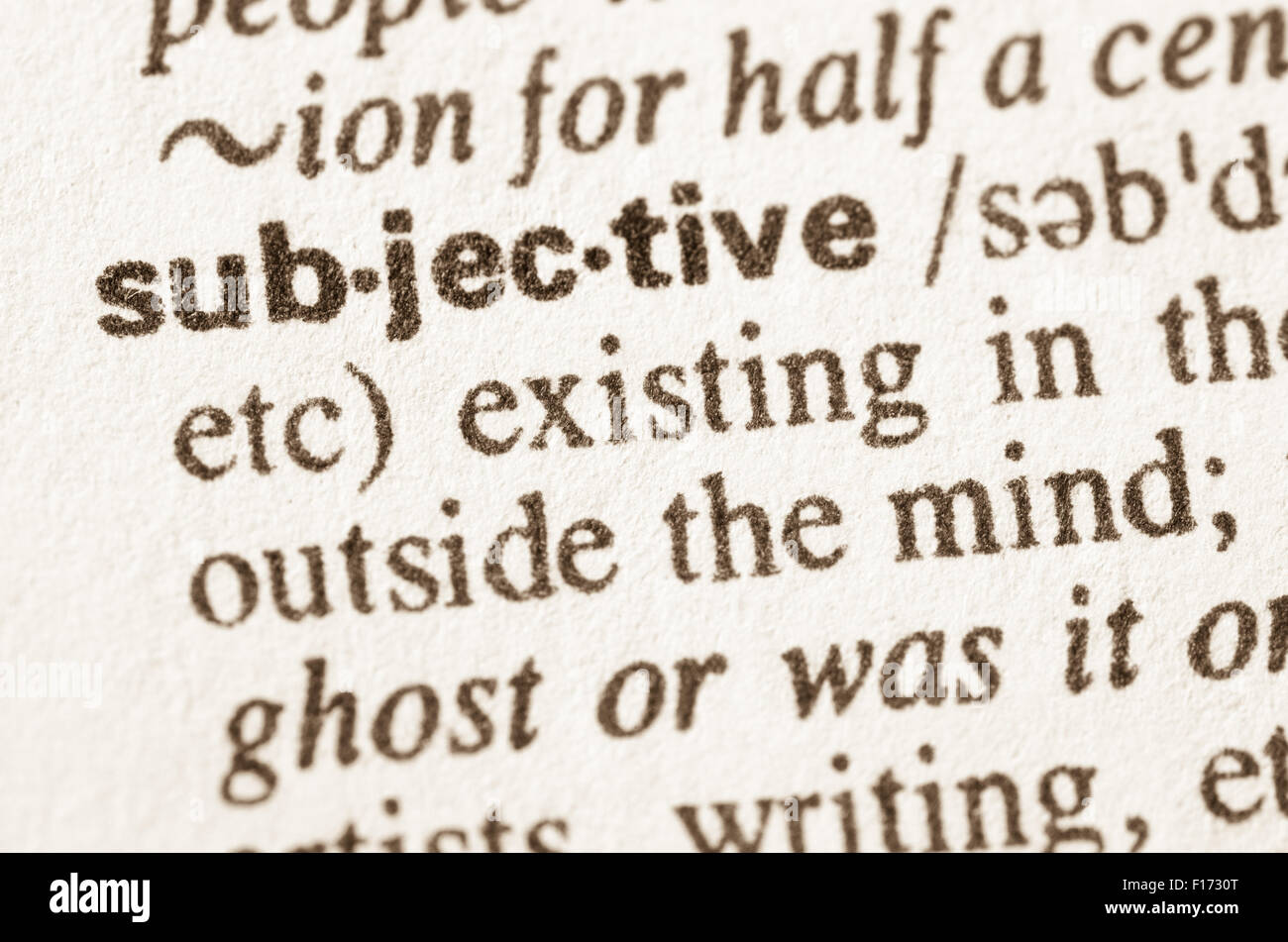 Definition of word subjective in dictionary Stock Photo - Alamy