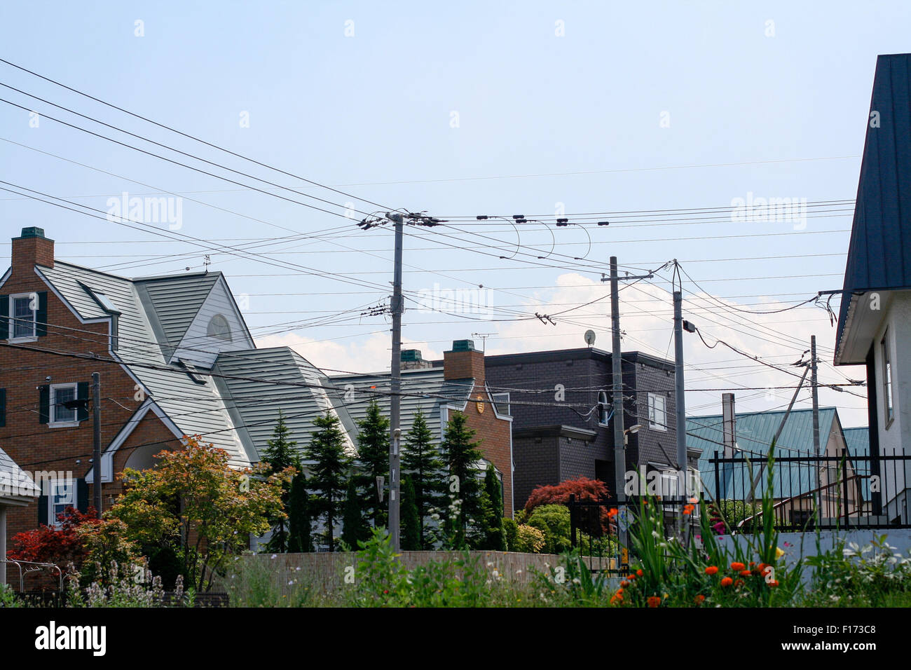 Phone power powerline powerlines telephone neighborhood hi-res stock ...