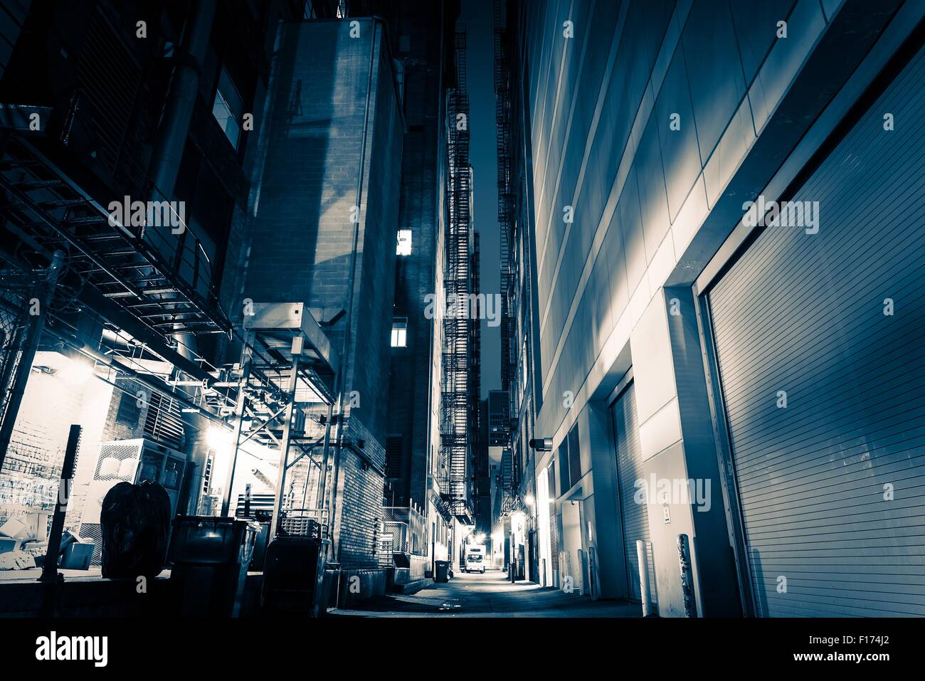 Big City Alley at Night. American Downtown Alley After Dark. Blue Color ...