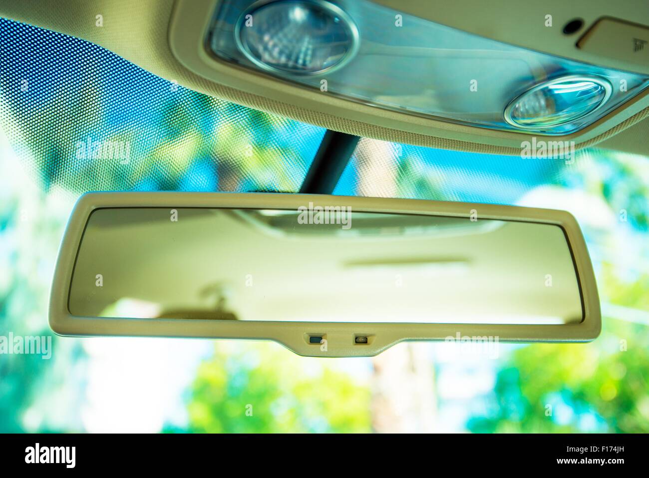 Car Rear View Mirror. Car Interior Mirror Closeup Stock Photo - Alamy
