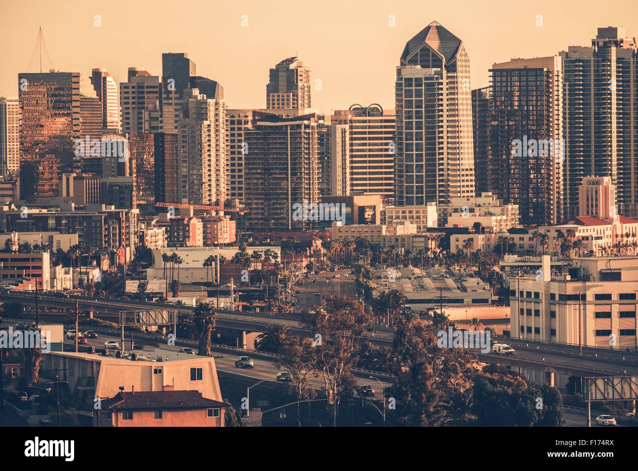 North Side Skyline San Diego, California in Vintage Color Grading. San ...